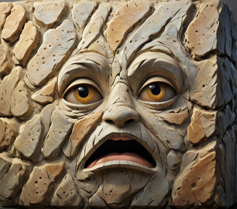 Stone Face Sculpture with an Aged, Distressed Look Stock Photo - Image ...