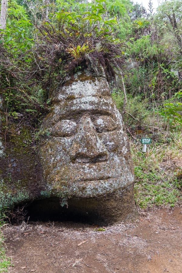 Stone Face Sculpture Amid Lush Greenery in Serene Natural Setting Stock ...