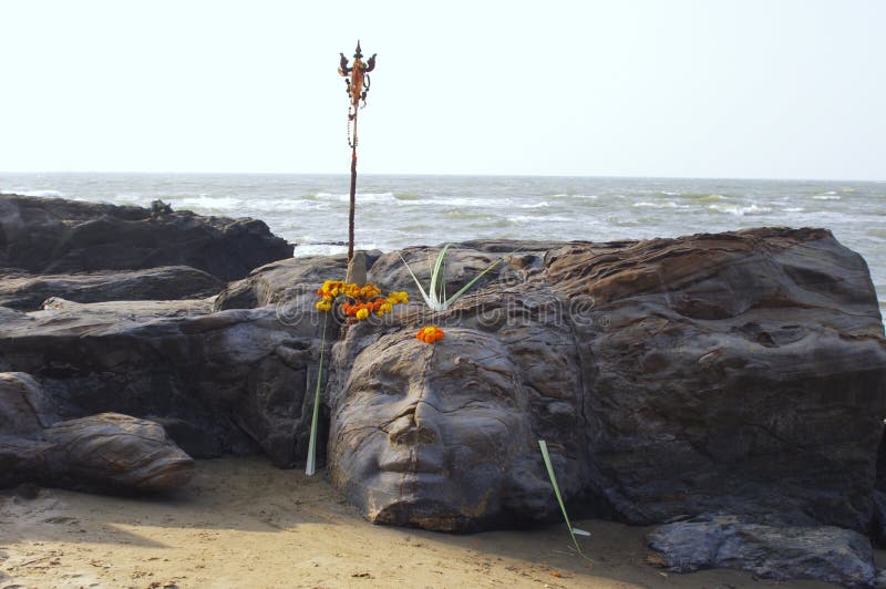 Stone Face on Tropical Beach in Goa Stock Image - Image of stone ...