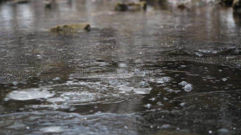 Drop Stone Ice Splash Water River Slow Motion Closeup. Destruction Rock ...