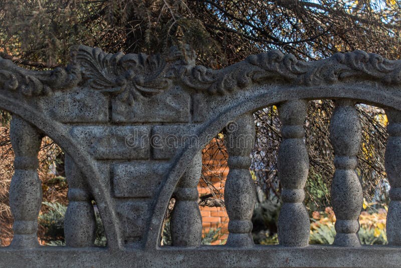 A Stone Fence Decorated with Sculpted Pillars Stock Photo - Image of ...