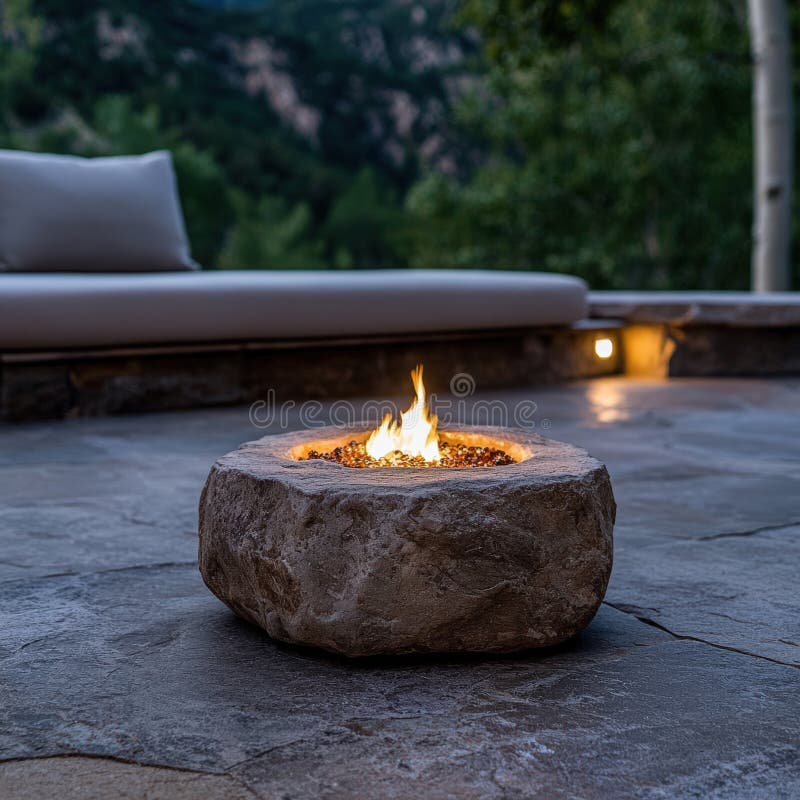 Stone Fire Pit Burns Brightly on a Patio. Stock Illustration ...