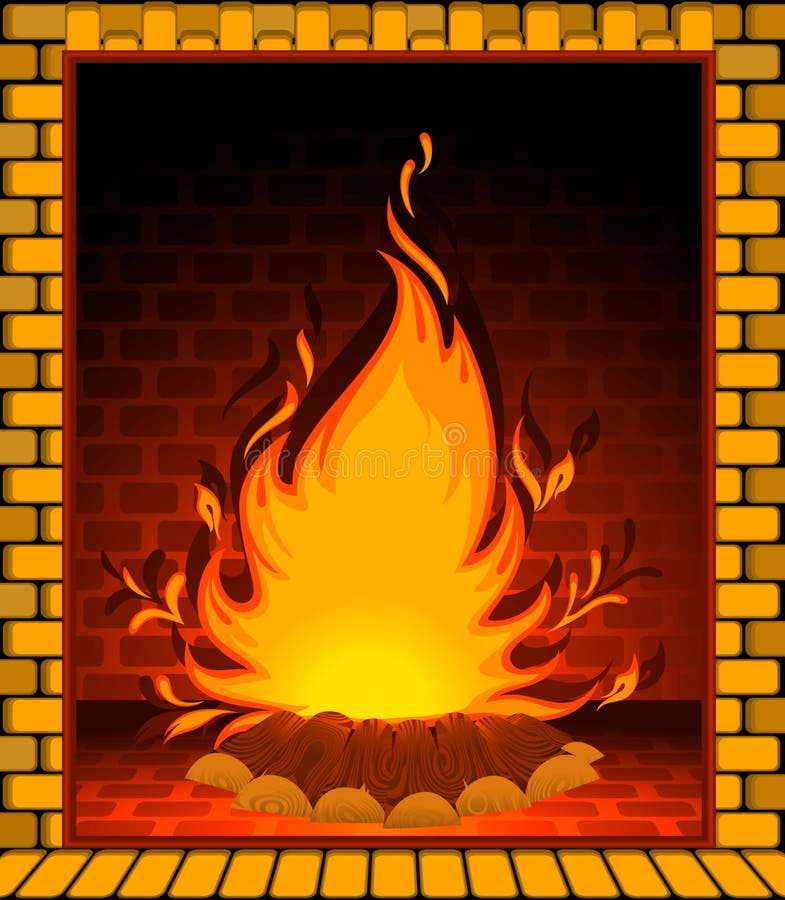 Stone Fire-place with a Conflagrant Fire Stock Vector - Illustration of ...