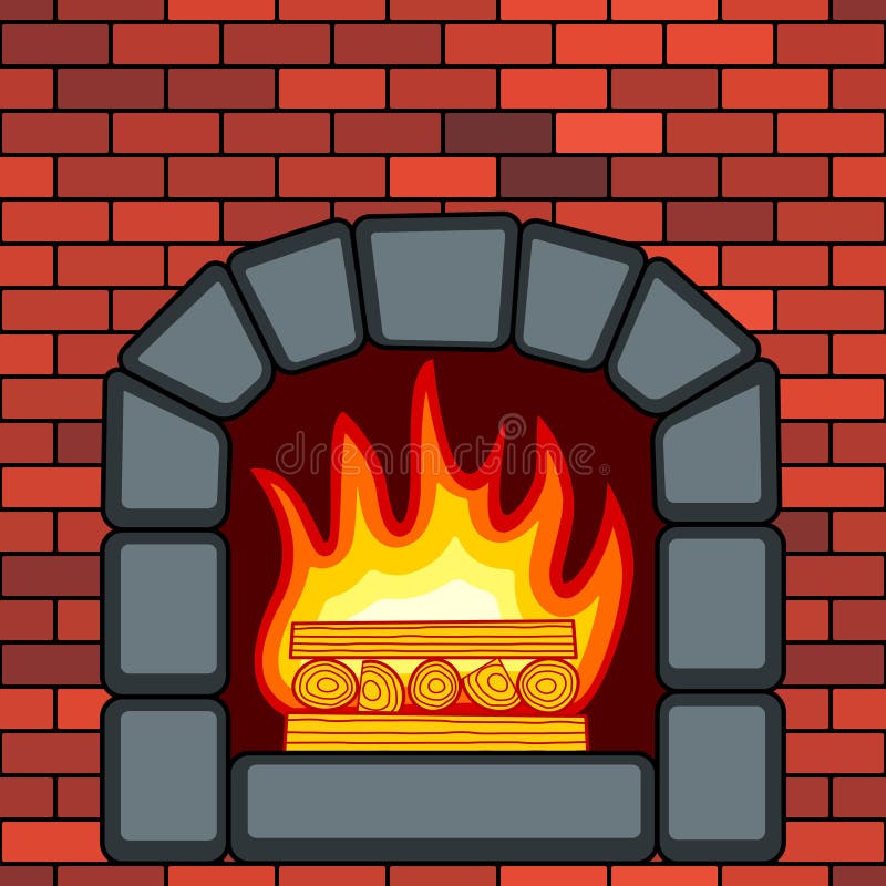 Stone Fireplace in Brick Wall Stock Vector - Illustration of fire ...