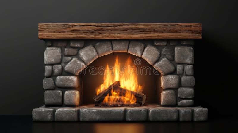 A Stone Fireplace with a Fire Burning Inside it, AI Stock Photo - Image ...