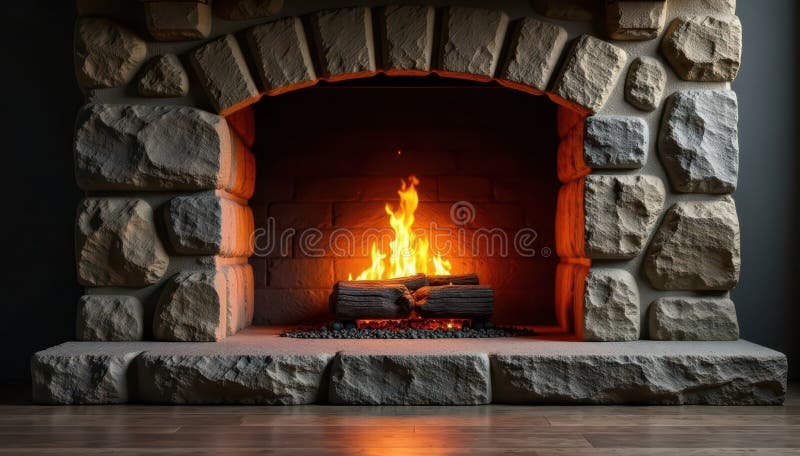 Stone Fireplace with Flickering Flames, Realistic Texture, Fire, Modern ...