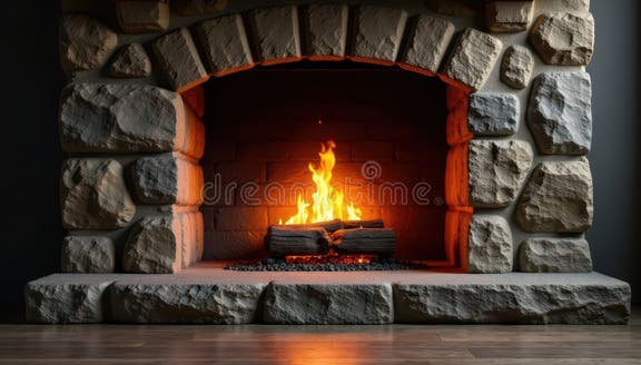 Stone Fireplace with Flickering Flames, Realistic Texture, Fire, Modern ...