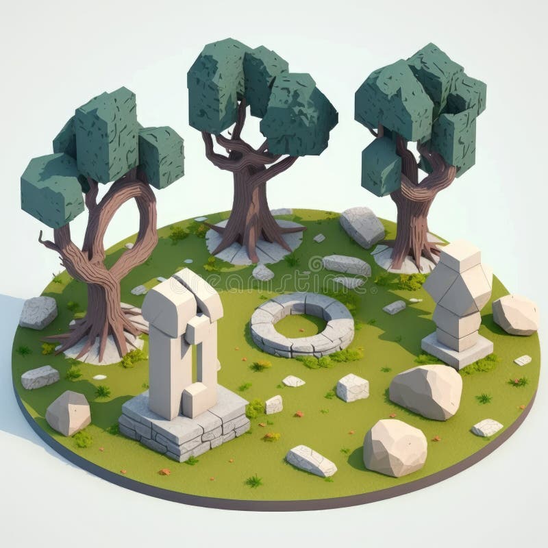 Stone Floor and Silver Vases, Isometric Low Poly View AI Generation ...