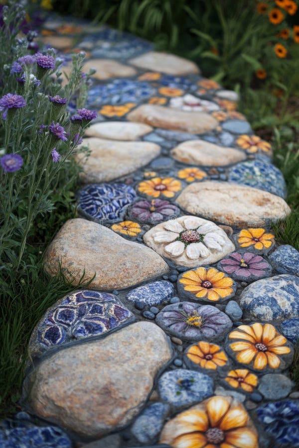 Stone Flower Pathway Garden Walkway Mosaic Stock Illustration ...