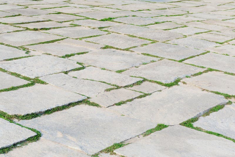 Stone Footpath Pattern with Green Grass in Perspective Background Stock ...