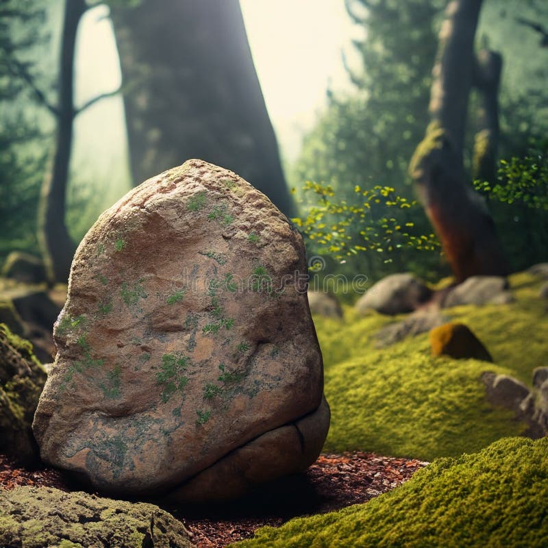 Stone in the Forest on a Mossy Background Stock Illustration ...