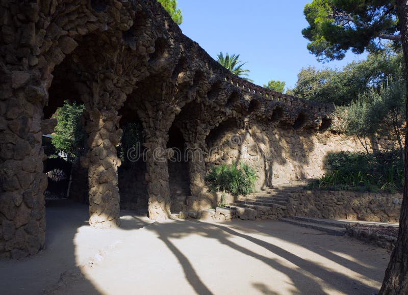 Stone Gallery Antonio Gaudi Stock Photo - Image of guell, architectural ...