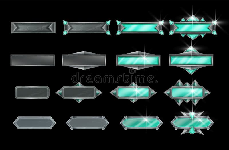 Stone UI Game Vector Kit, Medieval Rock Signboard, Menu Frame, Gemstone ...