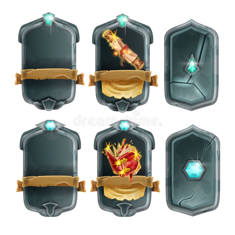 Stone Game Card Set, Vector UI Fantasy Achievement RPG Frame, Ancient ...