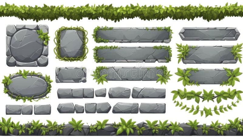 Stone Game Ui Elements with Square, Oval, Rectangle Buttons, Panels ...