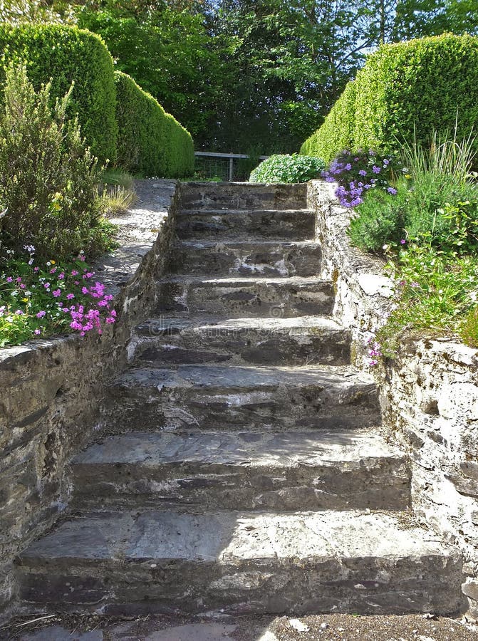 Stone Steps in a Landscaped Garden. Stock Image - Image of pretty ...