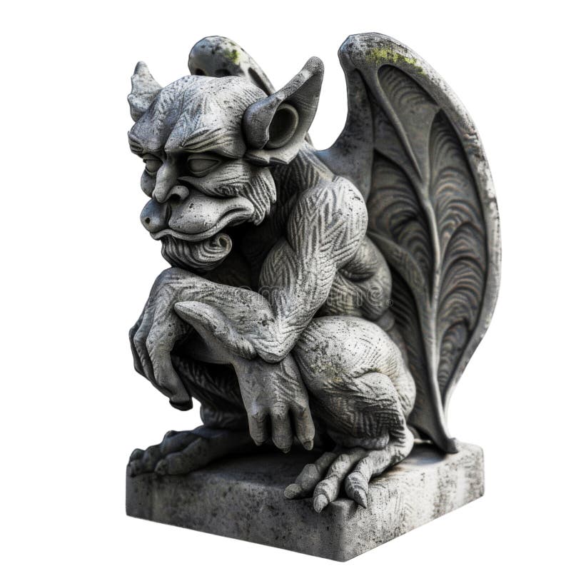 Stone Gargoyle Sculpture with Wings and a Frowning Face Stock Image ...