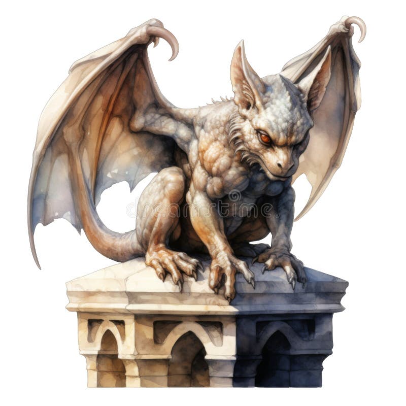 A Stone Gargoyle with Wings Perched Atop a Stone Column Stock Photo ...