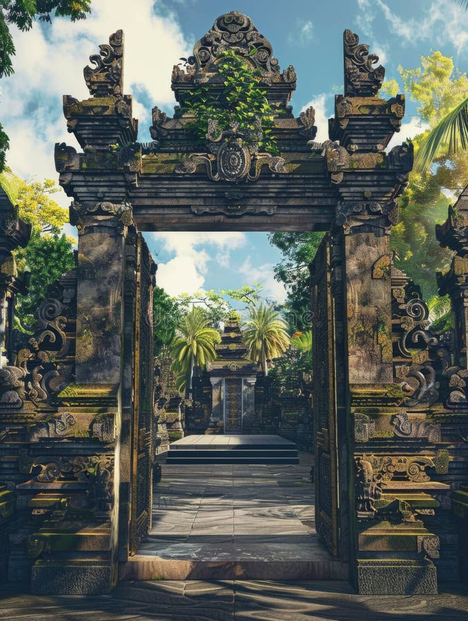 Stone gate with statues stock image. Image of decorative - 375496705