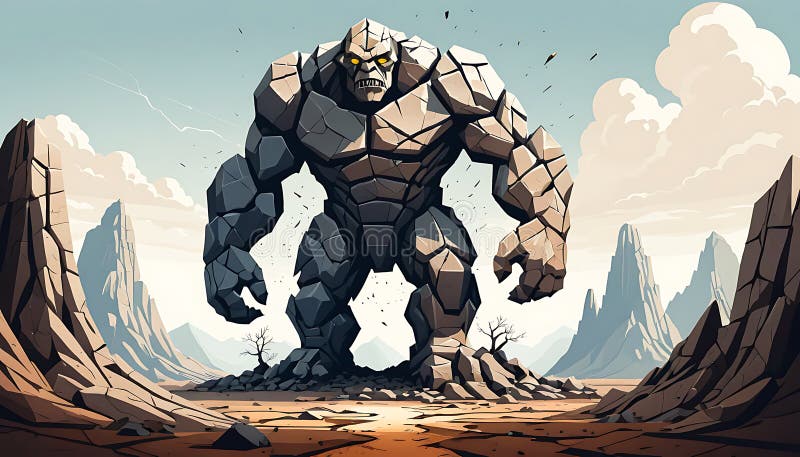 Stone Golem Colossus stock illustration. Illustration of arid - 375264399