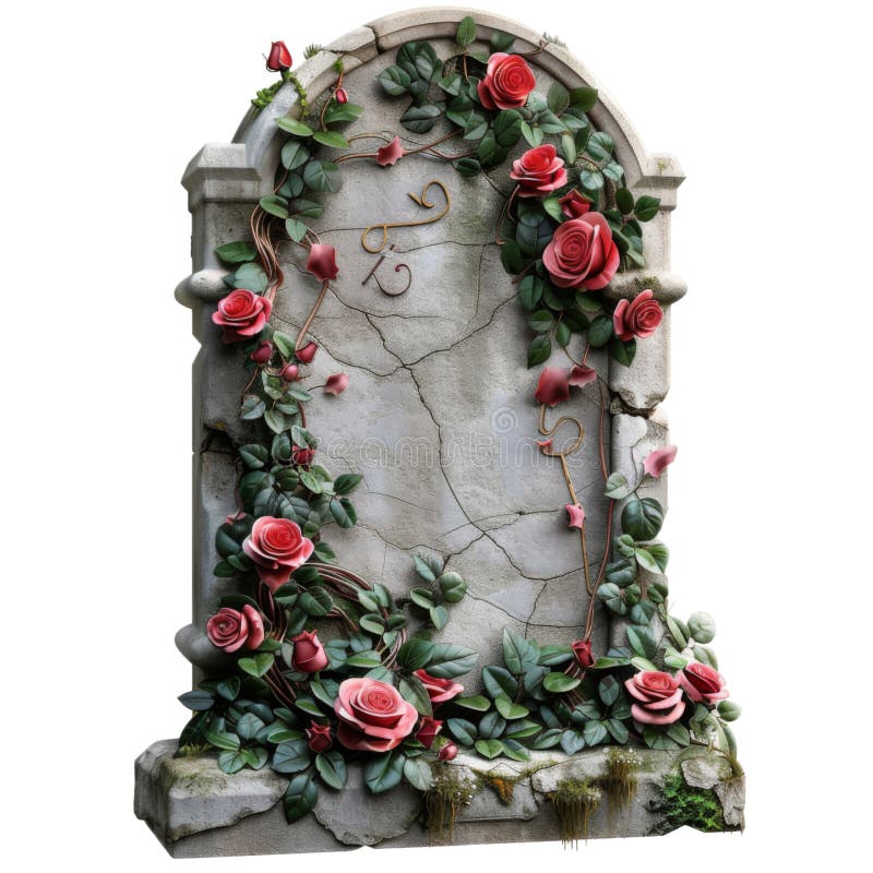 Stone Gravestone with Vines and Roses Stock Illustration - Illustration ...