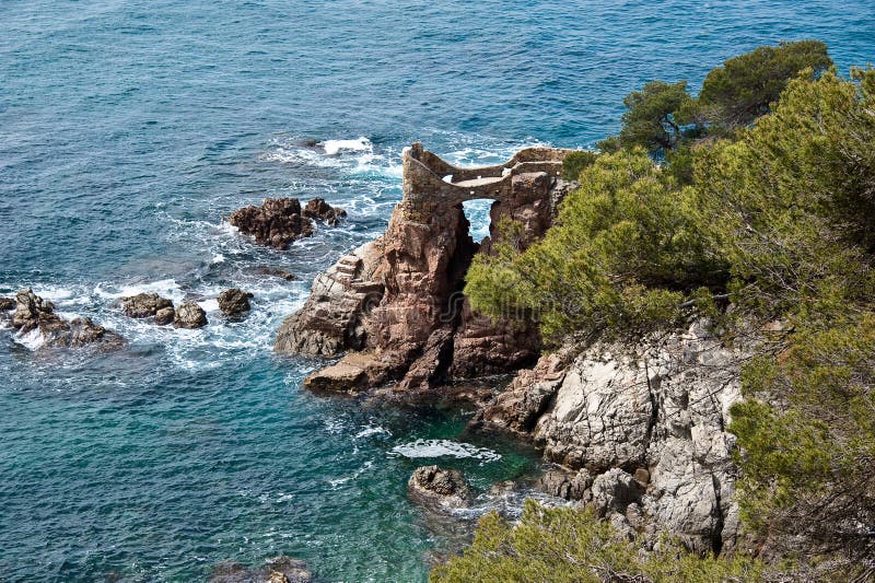 Stone Grotto with an Observation Platform on the Cliff. Stock Image ...