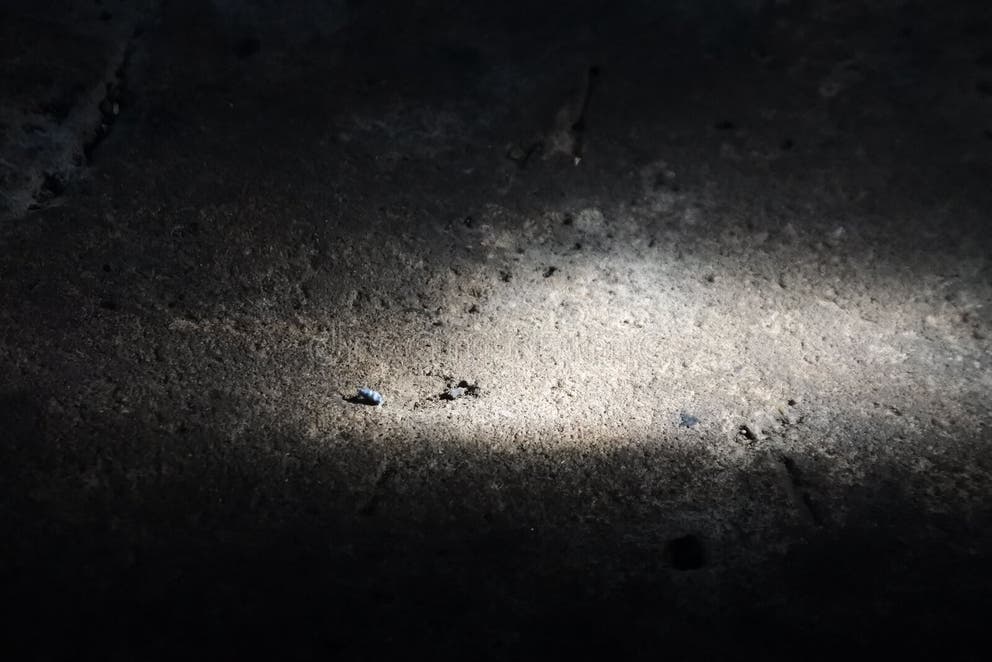 Stone Ground Surface with a Small Beam of Light Surrounded by Darkness ...