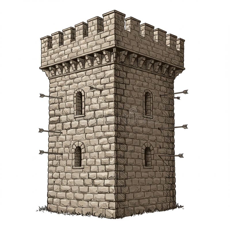 Stone Guard Tower Illustration with a Medieval Design. Features ...