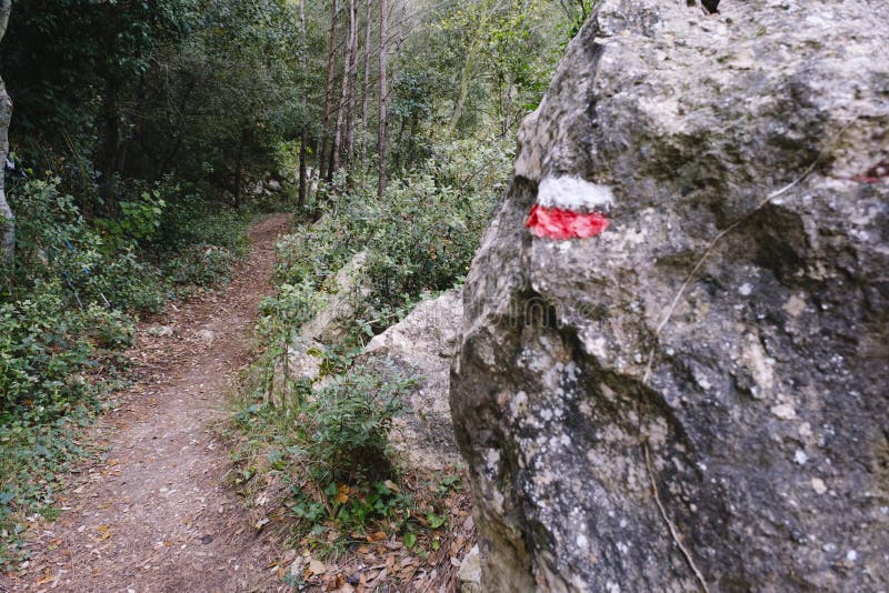 Stone with a Guide Mark To Follow a Path Stock Photo - Image of white ...