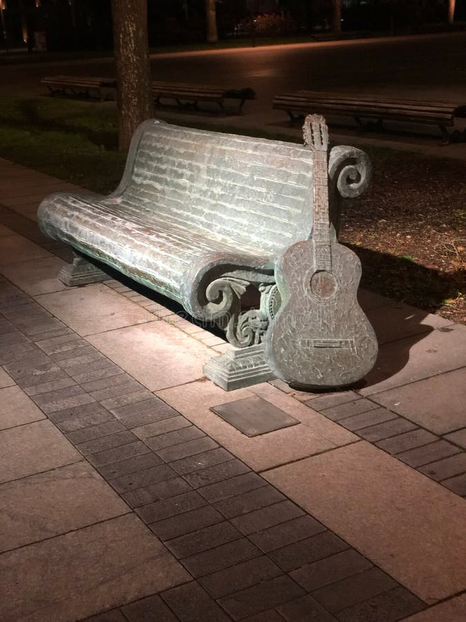Stone Guitar Next To the Bench in Vilnius Stock Photo - Image of stone ...