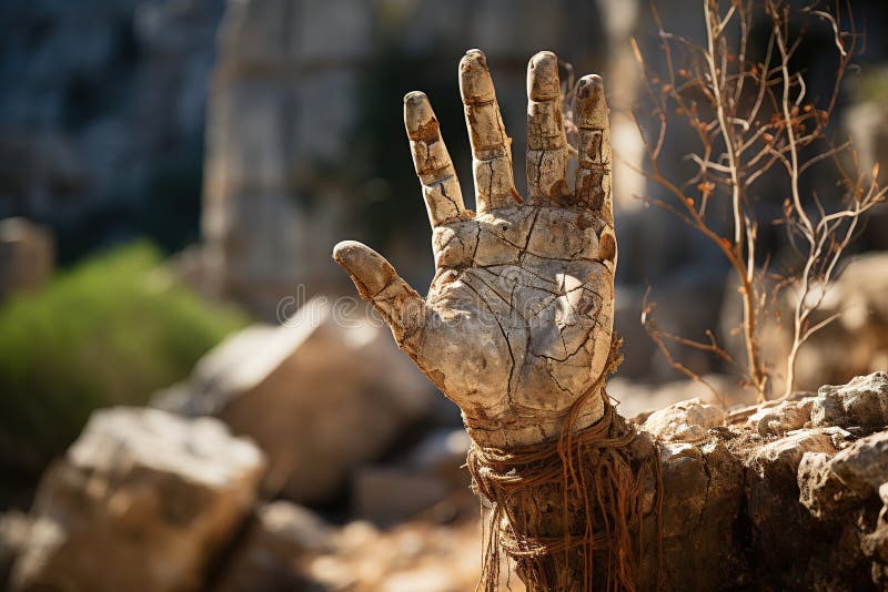 Stone Hand, Statue Hand with Cracks in Nature Stock Illustration ...