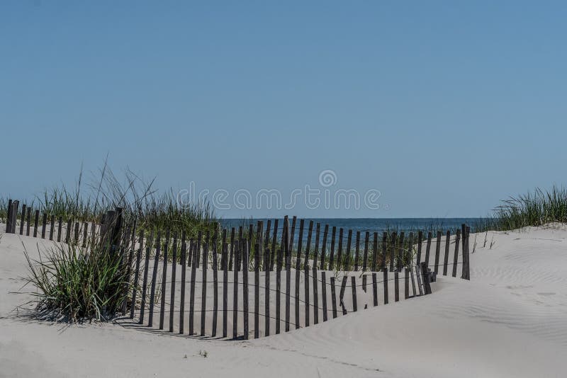 Blue Sky, Sand Dunes, and Stone Harbor Beach Stock Photo - Image of ...