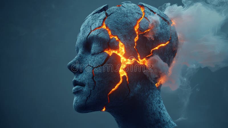 Stone Head Exploding with Orange Lava and Smoke Stock Photo - Image of ...