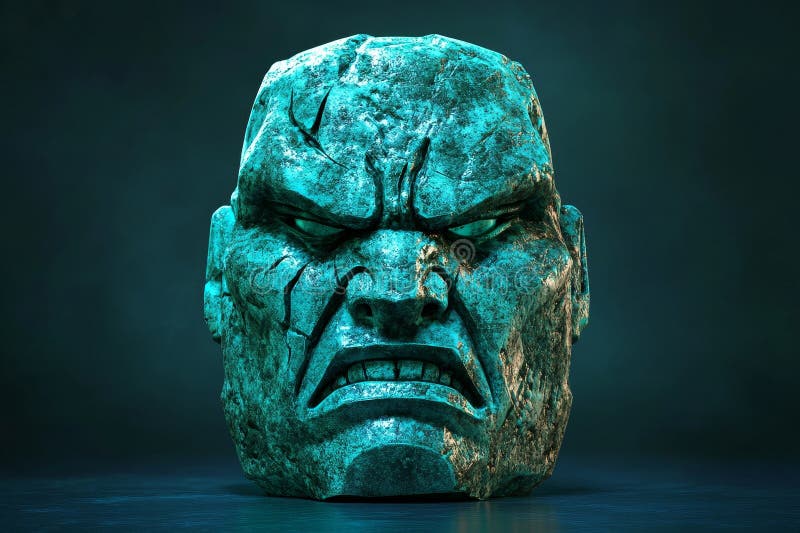 The Stone Head Sculpture Has a Grumpy Look and a Surface with Texture ...