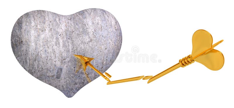 Stone Heart with Cupid`s Arrow 3d Rendering Stock Illustration ...