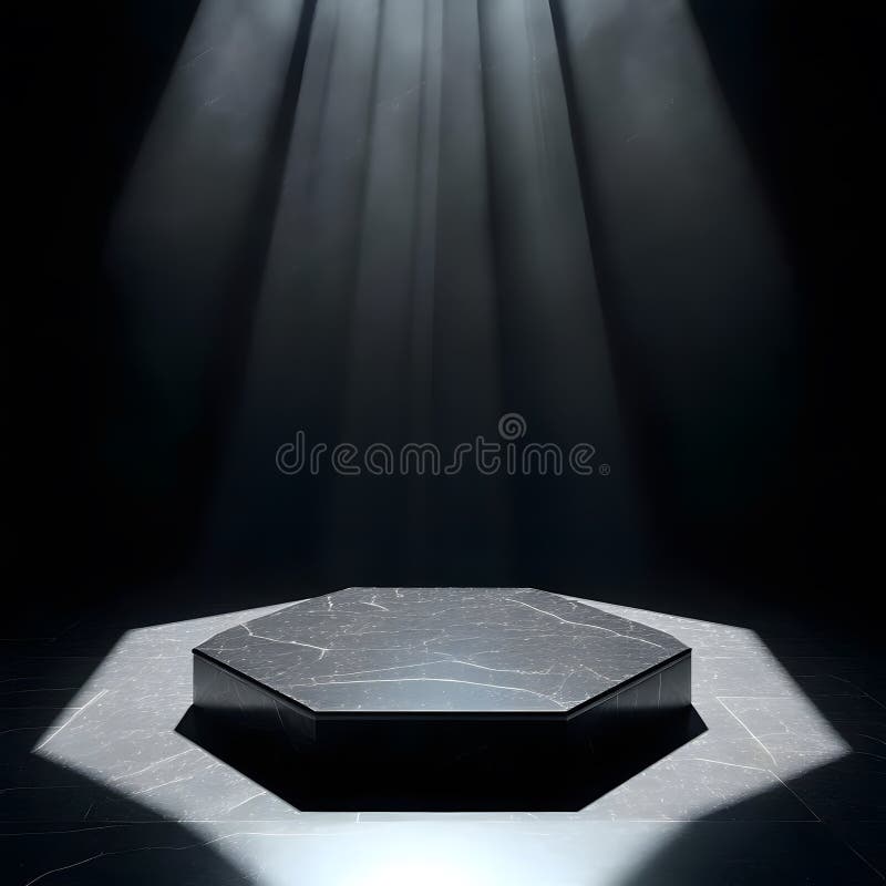 Stone Hexagon Podium Dramatic Spotlight in Natural Setting Stock ...