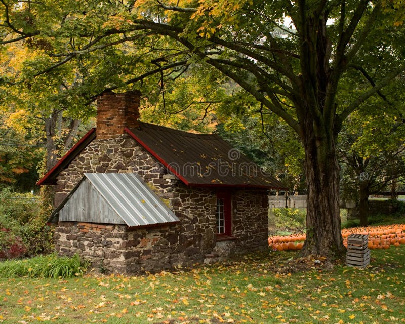 Small Stone House in Autumn Stock Image - Image of stalks, structure ...