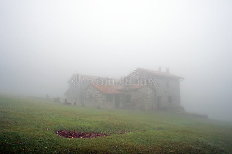 Stone House in the Mountain with Fog Stock Photo - Image of mystery ...