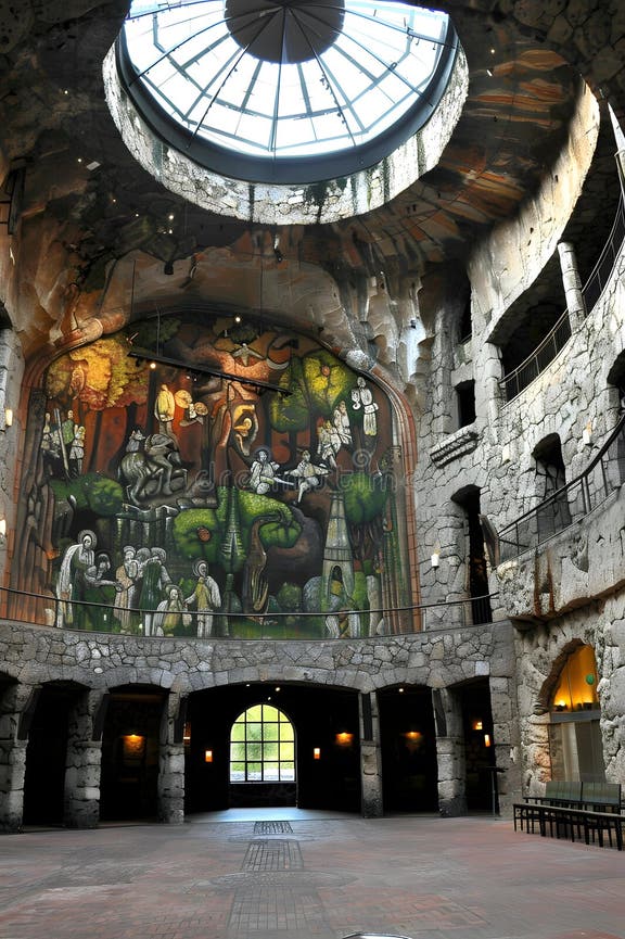 Stone Interior with Mural and Skylight Generated Using AI. Stock ...