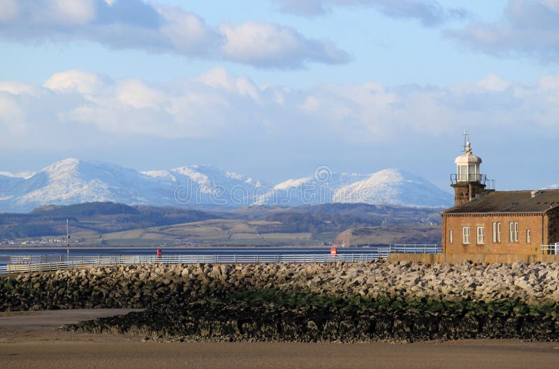 Stone Jetty Morecame and View To Lake District Hills. Stock Image ...