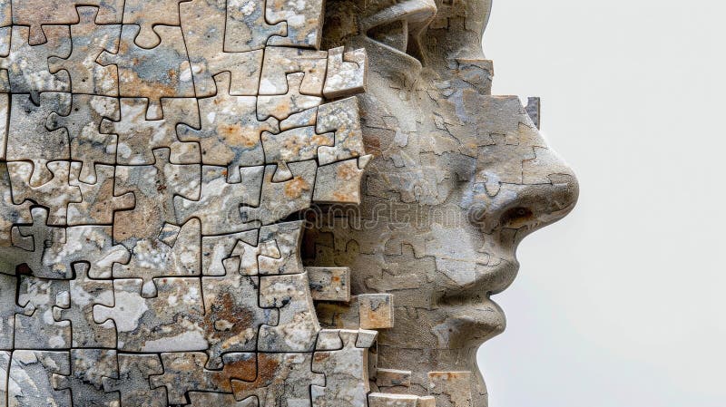 Stone Jigsaw Puzzle Sculpture Revealing a Human Face Profile. Stock ...