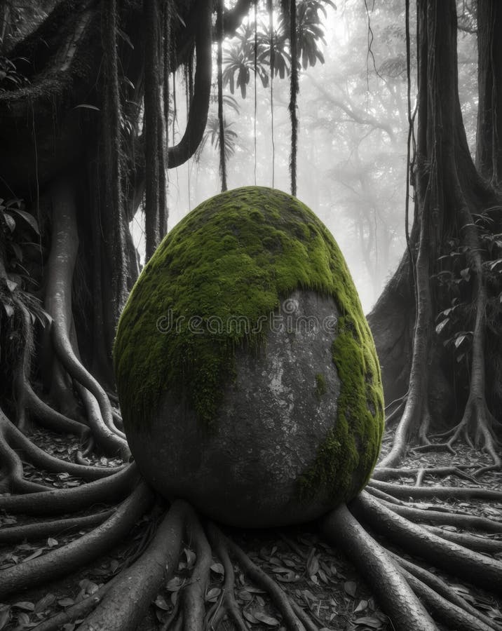 The Stone in a Jungle Creature Scene Plated with Lush Moss. Stock ...