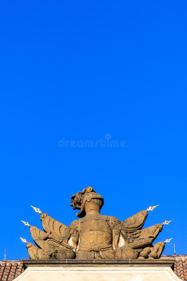 Stone Knight Armor Statue on a Roof Under Blue Sky Stock Photo - Image ...
