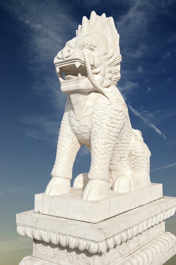 Stone Kylin Qilin Statue in Chenghuang Temple Shanghai, China. a ...