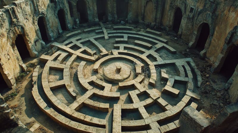 Stone Labyrinth in Ancient Ruins Stock Illustration - Illustration of ...