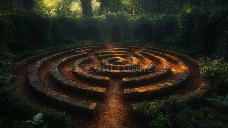 Stone Labyrinth in a Forest Stock Illustration - Illustration of garden ...