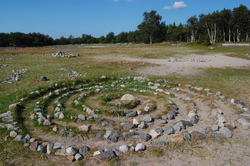 Ancient Sami Stone Labyrinth on Solovetsky Island Stock Image - Image ...