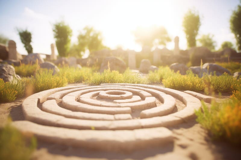 Stone Labyrinth in a Serene Setting Under Gentle Sunlight Stock Image ...