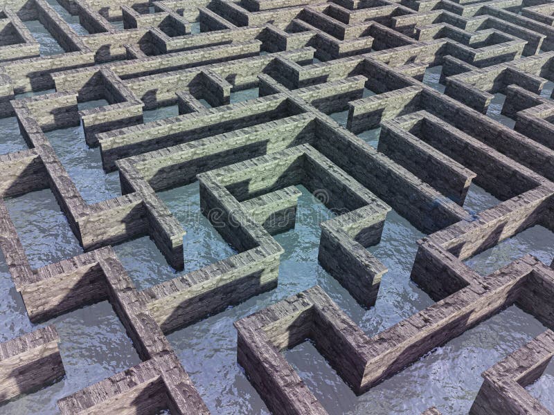 Stone labyrinth and water. stock illustration. Illustration of design ...