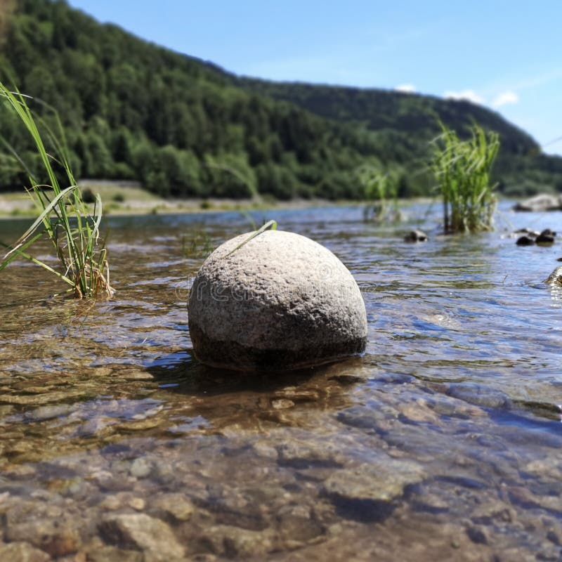 Stone in a Lake with Landscape Stock Photo - Image of vacation ...